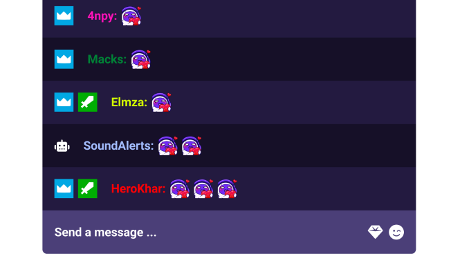 Emotes da Twitch sobrepostos por Alertas Sons